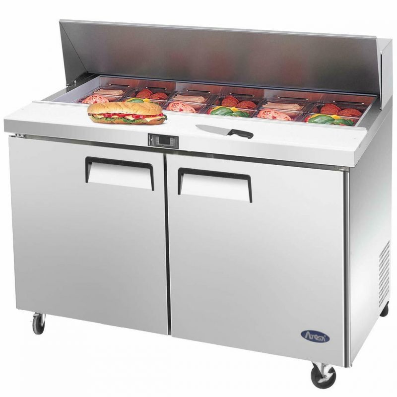 Atosa 48in Sandwich Prep Table includes 12- 1/6th Hotel Pans, Casters ...