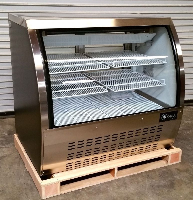 New 47" Curved Glass Refrigerated Meat Deli Case with Casters (Slim 32. ...