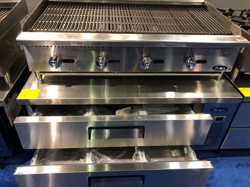 Atosa Char-Rock Broiler 48" with 48" 2 Drawer Refrigerated Chef Base w ...